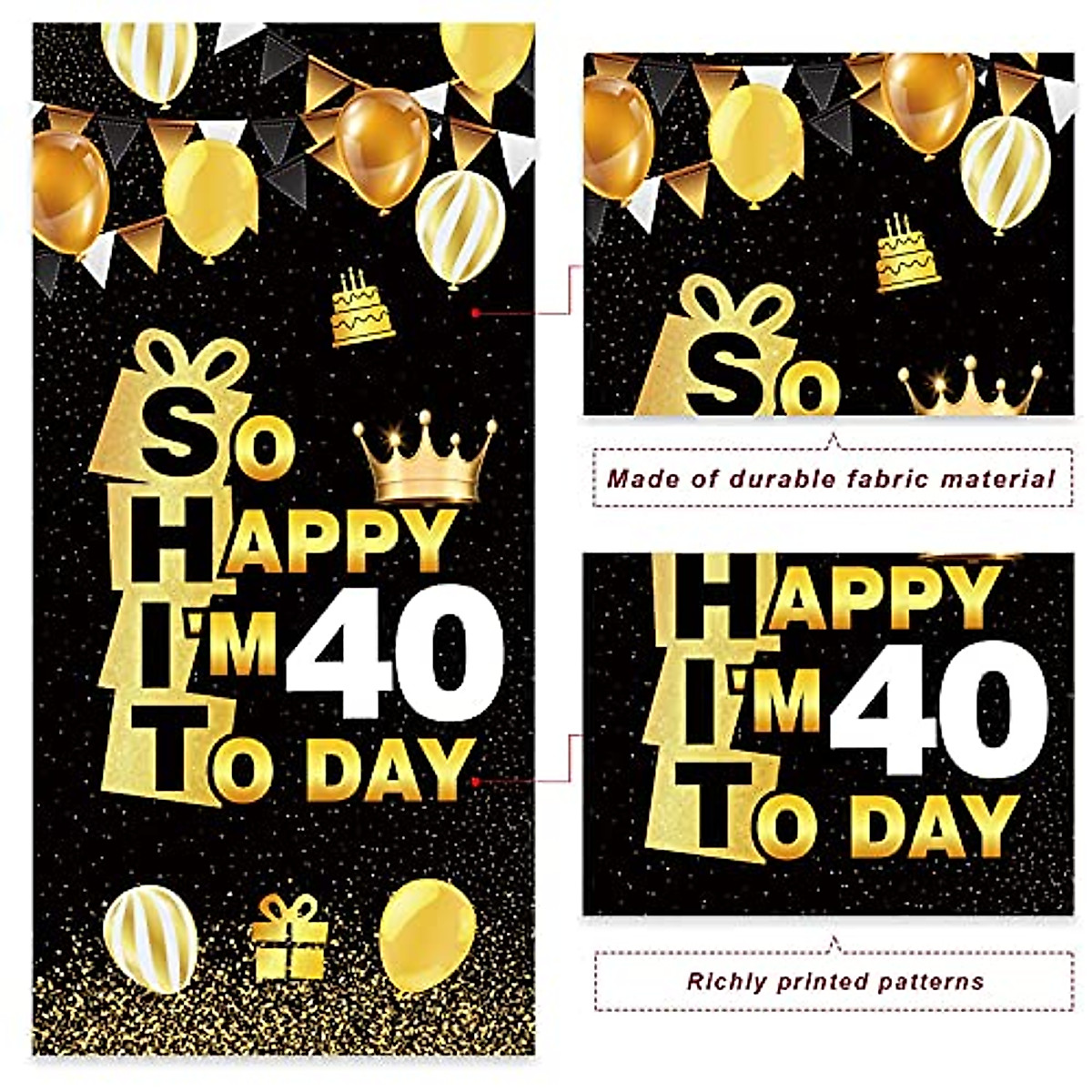 So Happy IM Forty Today Happy 40th Birthday Banner Confetti Cheers to 40 Years Old Bday Theme Decor Decorations for Him Her Men Women Funny 40th Birthday Party Supplies Black and Gold
