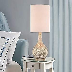 Catalina 31" Modern Hammered Metal Table Lamp with Hardback Linen Shade, Champagne