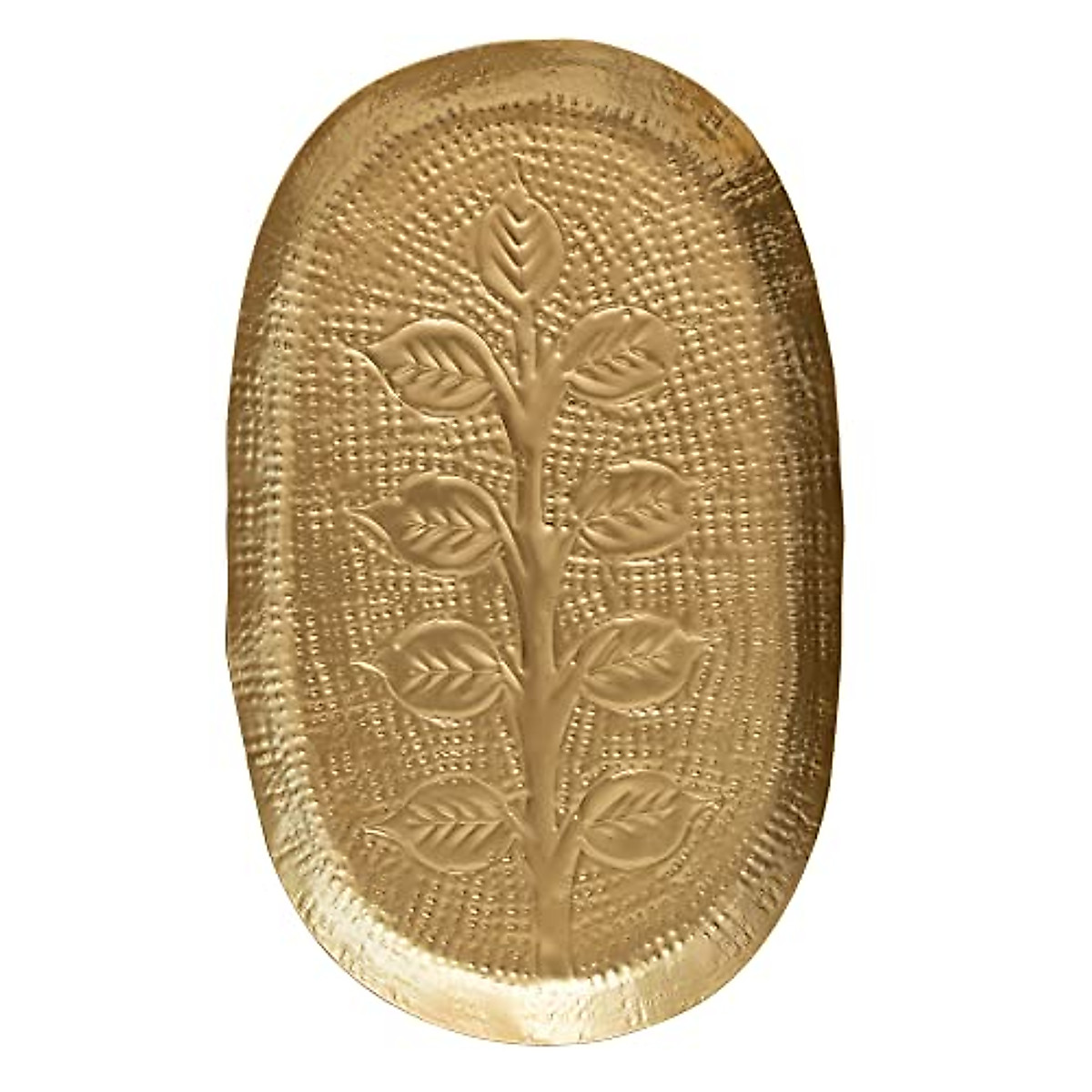 Creative Co-Op Embossed Metal Tray, Antique Gold Finish Decorative Accents, 13" L x 8" W x 1" H