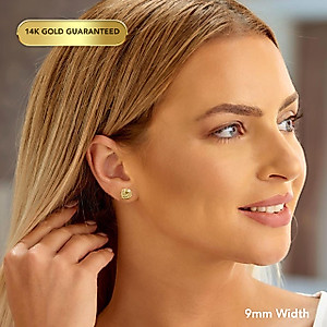 14k Gold Diamond-Cut Love Knot 9mm Stud Earrings- Push back, Yellow Gold…