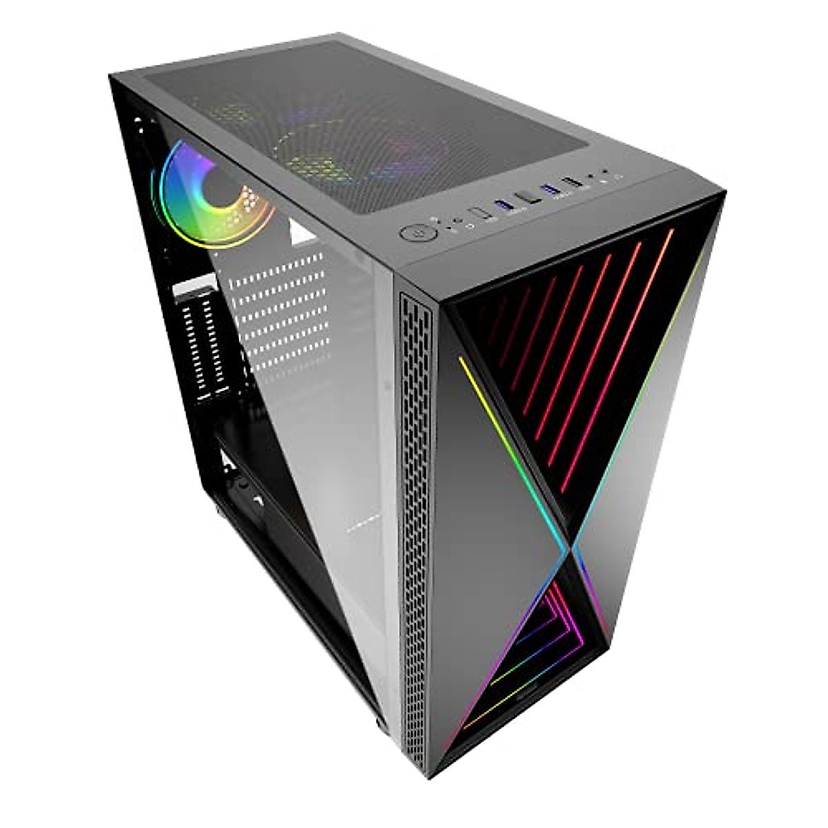 Bgears b-BlackWidow-RGB Black Gaming PC ATX case, Special Ripple effect Front Panel, Tempered Glass side. 2 x USB3.0, 3 x PWM 120mm ARGB Fans, Fan Controller with Remote, Support up to EATX board
