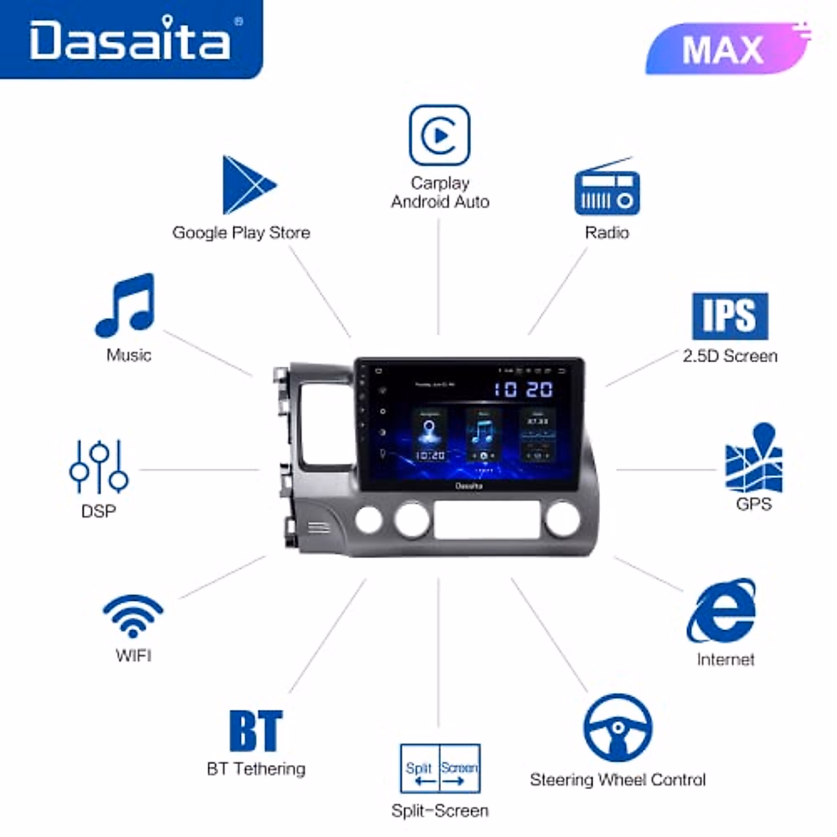 Dasaita Android 11 for Honda Civic 2006 2007 2008 2009 2010 2011 Wireless Carplay Android Auto Stereo Car Radio Touch Screen GPS Head Unit DSP 4G RAM 64G ROM