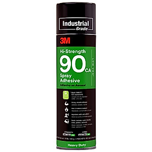 3M Hi-Strength 90 CA Spray Adhesive, Low VOC, Permanent, Bonds Laminate, Wood, Concrete, Metal, Plastic, Clear Glue, Net Wt 19 oz