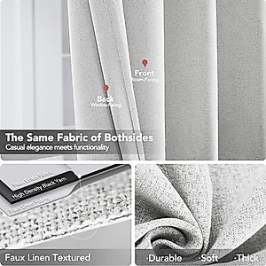 Deconovo Total Blackout Curtains Linen Curtains Room Darkening Curtains with Grommets for Bedroom Living Room Kids Room,Greyish White,52Wx95L in,2 Panels