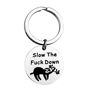 BLEOUK Funny Sloth Gift Cute Animal Sloth Quote Keychain Slow The Fuck Down Sloth Lover Gift
