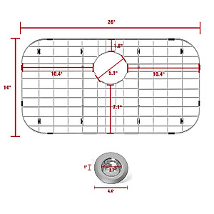 Sink Protectors for Kitchen Sink 26" x14", Stainless Steel Sink Protector with Rear Drain Hole Sink Rack for Bottom of Sink with Sink Strainers (Separable, 26" x 14", Rear Drain)