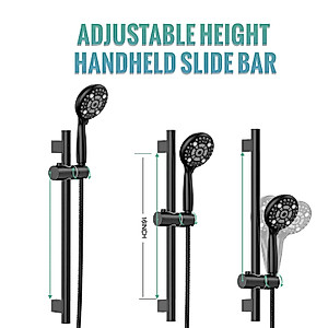SR SUN RISE 12 Inch Slide Bar Shower System, Round Shower Faucets Sets Complete Rain Shower head and 6-Spray Handheld Combo, Wall Mounted Dual Shower Faucet Included Valve and Trim Kit, Matte Black