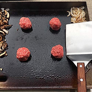 Stainless Steel Griddle Hamburger Spatula with Strong Wooden Handle, 13.5 x 5 inches, Heavy Duty Spatula Turner with A Hook, Great for Pancake Flipper, Fish, Eggs, Burgers, Omelet and More…