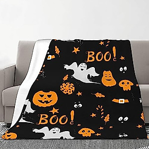 LAKIMCT Halloween Boo Blanket for Couch Bed Throw Blanket, Aesthetic Decorative Blanket for Travel Camping Comfy Blanket, Full Size Blanket, 70x80 inch