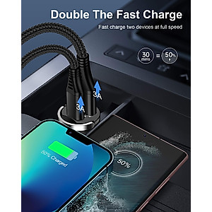 2Pack Fast Car Charger USB C, 30W Mini Cigarette Lighter Adapter, Dual Port PD&QC 3.0 USB C Car Phone Charger Type C Car Plug Fast Charging for iPhone 15 14Pro 13 12, Pixel 8 7 Pro 7a 6 5 4XL, Samsung