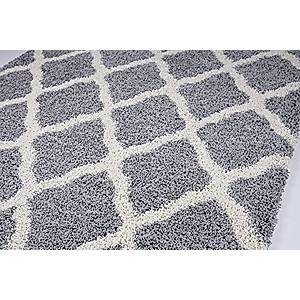 Pierre Cardin Luxury Shag/Flokati Collection Trellis Rug Design Abstract Area Rugs for Living Room, Bedroom, Kitchen Patterns Accent Contemporary Area Rugs (8' x 10', Gray/Light Gray)