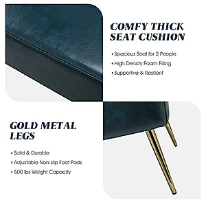 HULALA HOME Contemporary Loveseat Sofa with Metal Legs, Upholstered PU Faux Leather 2-Seat Small Couch, Armless Love Seats Chairs for Bedroom, Living Room, Office, Apartment, Small Space/Turquoise