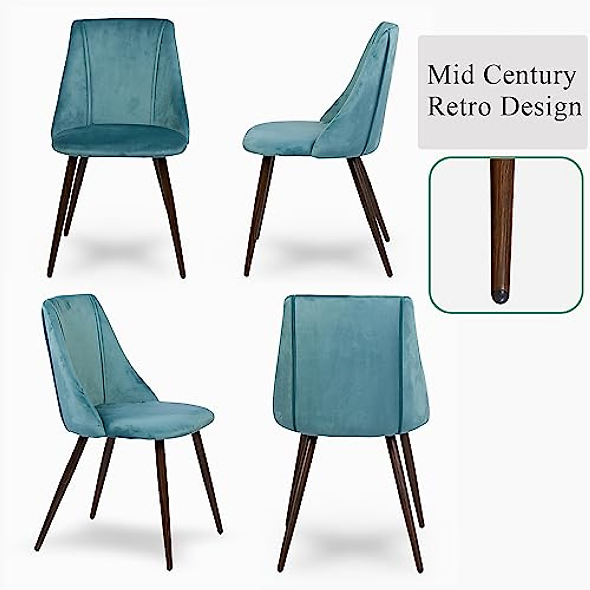 FurnitureR Dining Chair, Mid Century Side Chairs Large & Super Soft Velvet Seat Back Metal Legs for Kitchen, Dining Room, Bedroom, Living Room, Mint Green