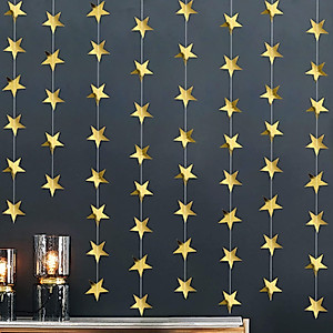 Zwiebeco 52Ft Gold Star Garland Paper Twinkle Little Star Bunting Banner Hanging Star Streamers for Engagement Wedding Baby Shower Birthday Xmas New Year Space Party Nursery Kids Room Home Decorations