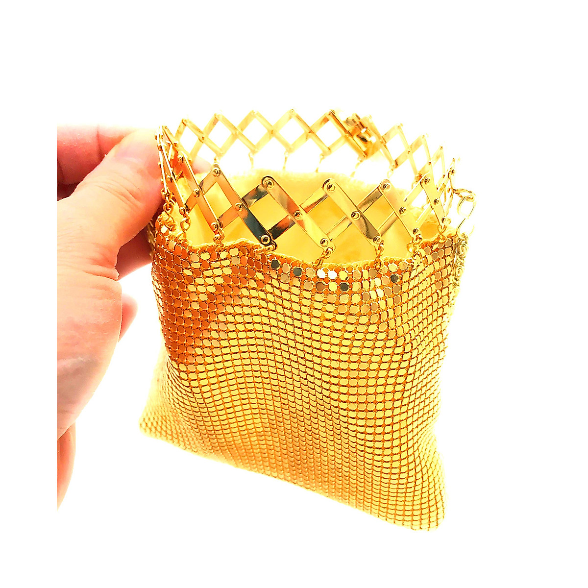 Vintage Evening Clutch Purse Metal Mesh Gatsby Bag for Cocktail Party Prom Wedding Banquet (Gold) XXX-Small
