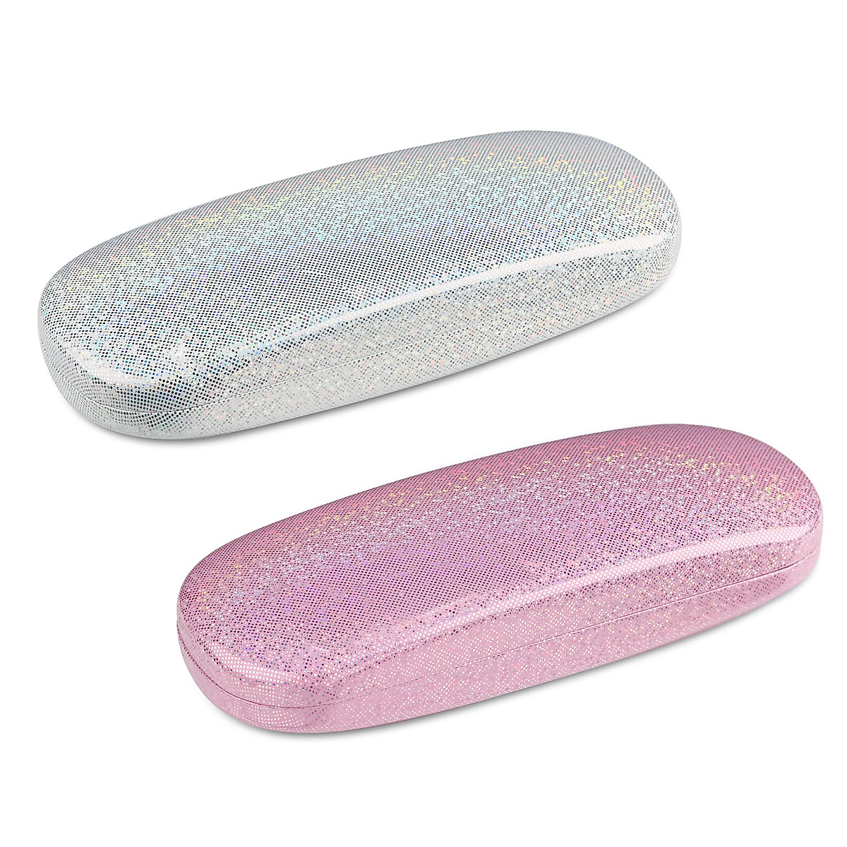 molshine 2 Pieces Glitter Hard Shell Eyeglass,Portable Dazzling Smooth Glasses Case for Men Women Girl Travel Study Work (White&Pink)