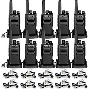 Retevis RT68 Two-Way Radios Long Range, Walkie Talkies for Adults, 2 Way Radio with Earpiece, Walkie Talkie Rechargeable with Charging Base, for Manufacturing Restaurant Business(10 Pack)