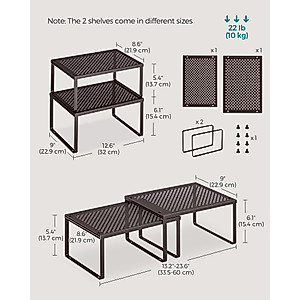 SONGMICS Cabinet Shelf Organizer, Stackable, Expandable, Set of 4 Metal Kitchen Counter Shelves, Brown UKCS06BR