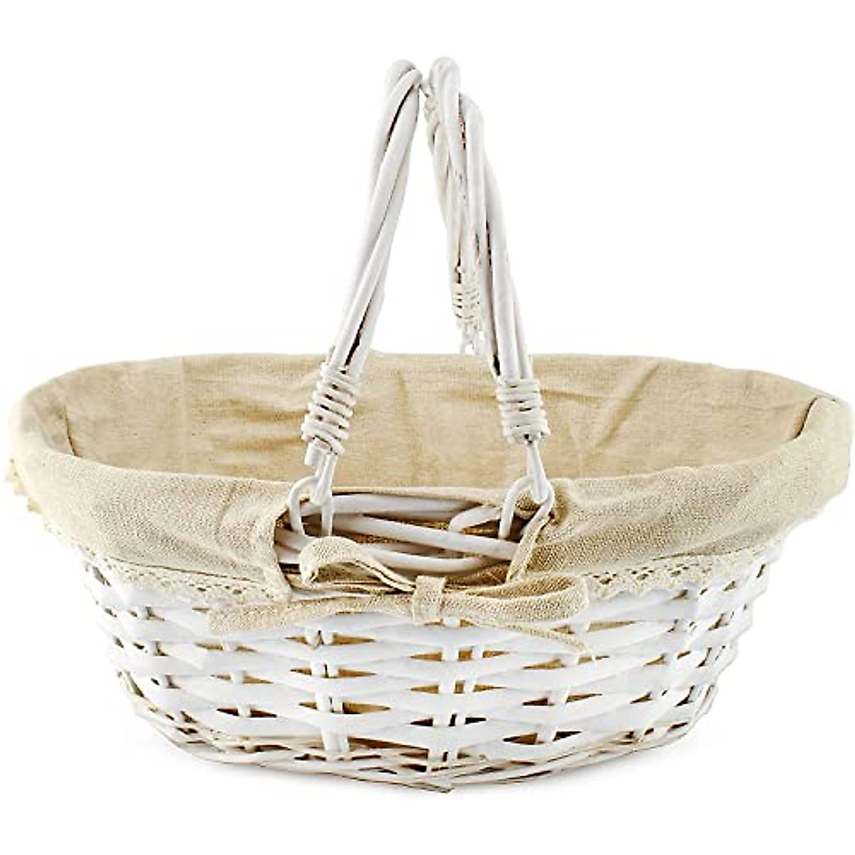Cornucopia Wicker Basket with Handles (White-Painted), for Easter, Picnics, Gifts, Home Decor and More, 13 x 10 x 6 Inches