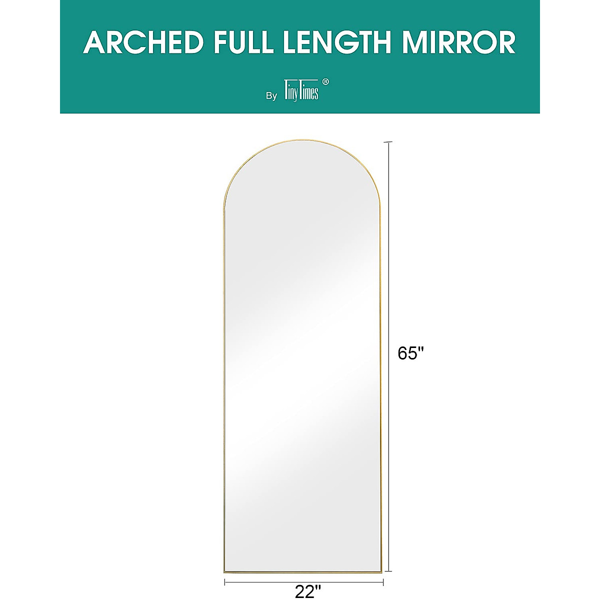 TinyTimes 64''x21'' Arched Full Length Mirror with Stand, Full Body Mirror, Mirror Full Length, Gold Floor Mirror Freestanding, Wall Mounted Mirror for Bedroom Living Room Cloakroom, Gold