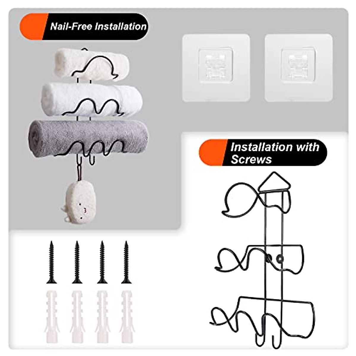 Oxdigi Towel Rack Wall Mounted Set of 2/Durable Metal Towel Holder/Extra Height Shelf Space for Bath Towels,Wine,Yoga Mats/Tree-Shaped Towel Organizer for Bathroom,Kitchen,Pool,Salon,Spa (Black)