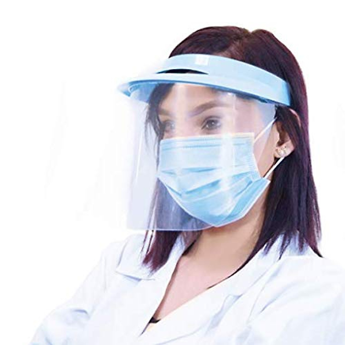 Pac-Dent iVisor Reusable Face Shield Kit, Full Face Protective Mask with Anti-Fog Coating, Adjustable to Comfortably Fit All Head Sizes, Reusable, Blue