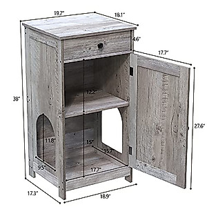 GiftGo Contemporary Home Hidden Cat Litter Box Enclosure Wooden Cabinet Furniture Cat Washroom Nightstand Storage Drawer, Inner Shelf, Arched Doorways (Greige)