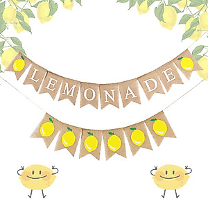 Lemonade Banner, Burlap Lemonade Stand Banner, Lemonade Stand Decorations Lemonade Sign Hanging Bunting Lemon Theme Party Decor Garland Flag for Bridal Shower Birthday Barbecue Party Supplies