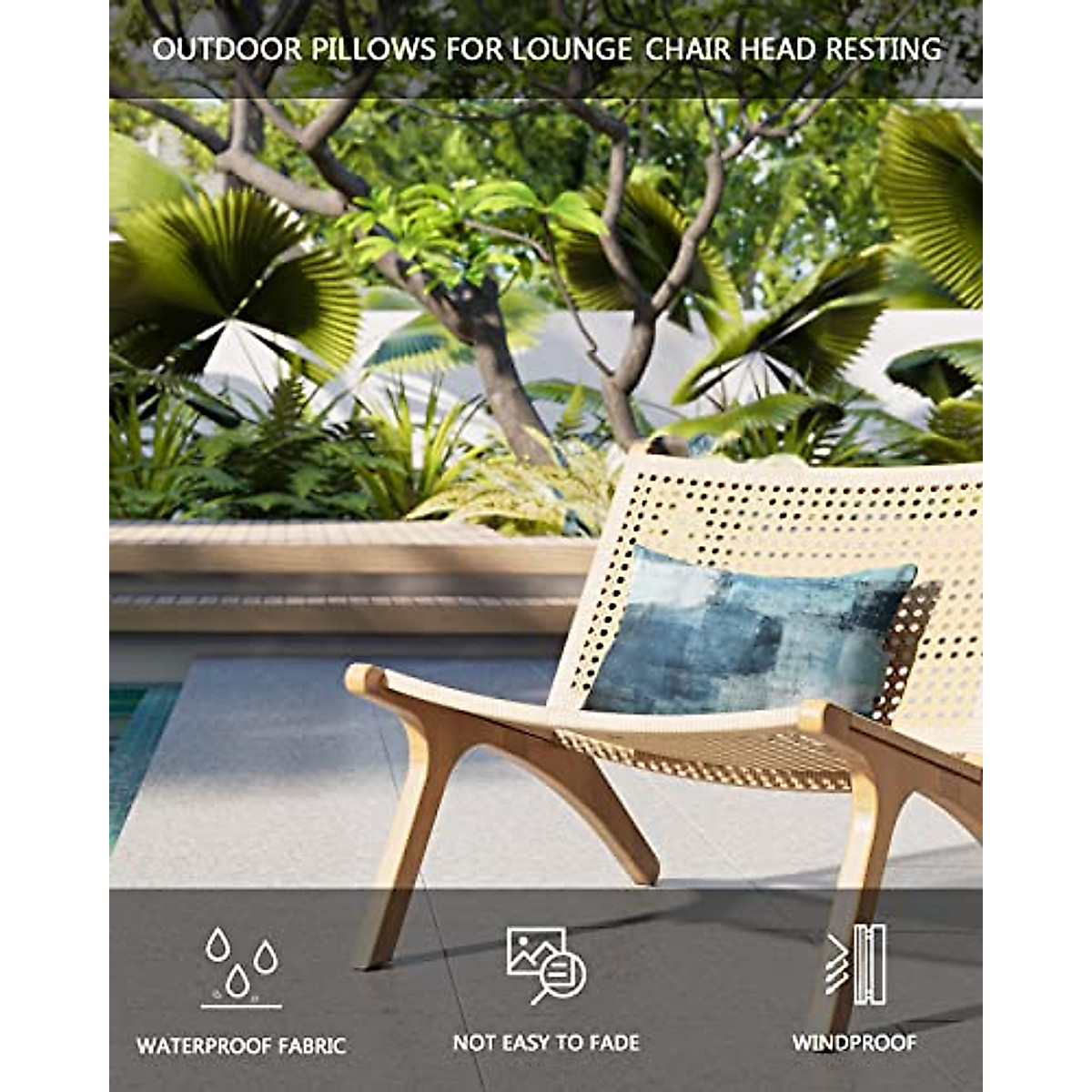 Recliner Head Pillow Ledge Loungers Chair Pillows with Insert Abstract Geometric Oil Painting Graffiti Blue Lumbar Pillow with Adjustable Strap Outdoor Waterproof Patio Pillows for Beach Pool, 2 PCS