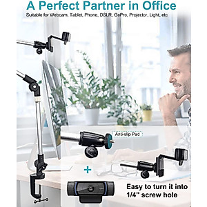 Aozcu Flexible Tablet Stand Holder for Bed, 35in Aluminum Long Arm iPad Camera Mount for Desk, 360° Rotation Webcam Stand with 1/4 Screw for iPad Pro 11 Air Mini, Switch, iPhone, More 4-12.9" Devices