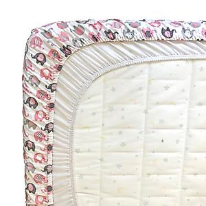 Vera Elephant 100% Cotton Crib Fitted Sheet (Petal Grey)