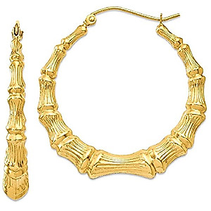 14K Yellow Gold Bamboo Round Hoop Earrings