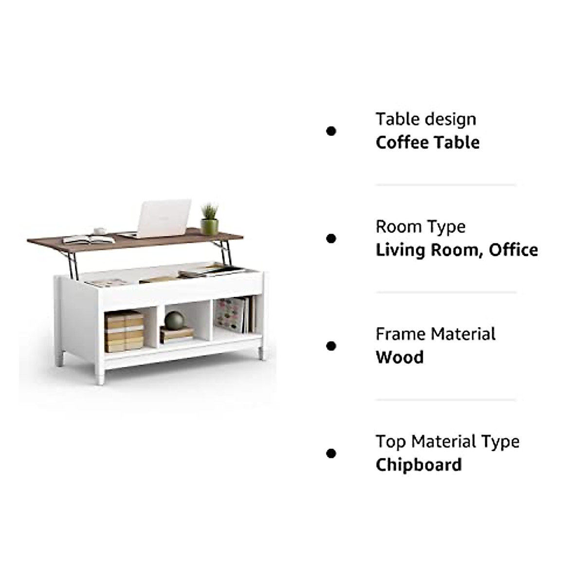 Tangkula Wood Lift Top Coffee Table, Modern Coffee Table w/Hidden Compartment and Open Storage Shelf for Living Room Office Reception Room, Lift Coffee Table (White)