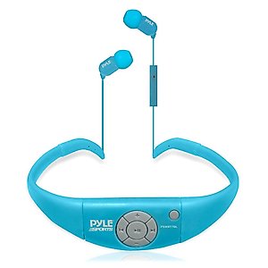 Pyle Upgraded Active Sport Waterproof Headphones-Bluetooth Headset Hands-Free,Water Resistant Wireless Stereo,Headphones with Microphone,Wireless Headphones ,LED Lights(Blue)-Pyle PSWBT7BL