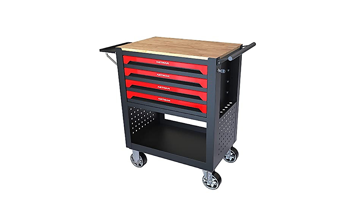 Heavy-Duty 36" Rolling Tool Cart with Wooden Top