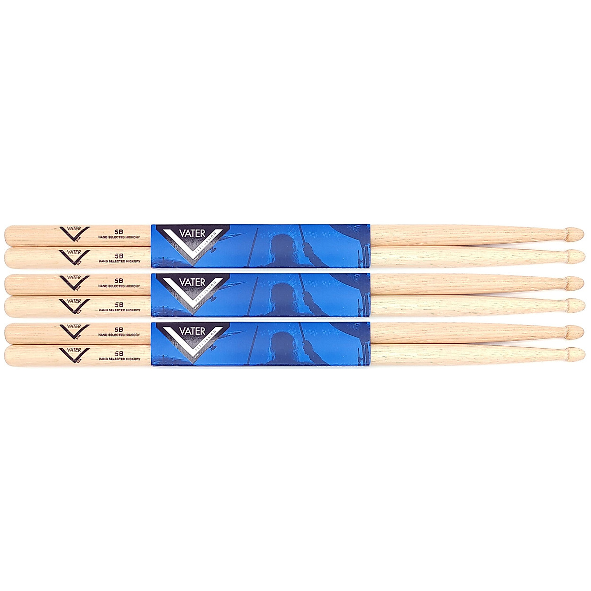 Vater 5B Wood Tip Hickory Drum Sticks, 3 Pair (VS3P5BW)