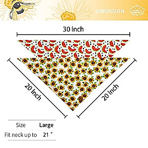 CROWNED BEAUTY Spring Summer Dog Bandanas Reversible Large 2 Pack, Watermelon Sunflower Set, Green Plaid Polka Dots Adjustable Triangle Holiday Scarves for Medium Large Extra Large Dogs Pets DB38-L