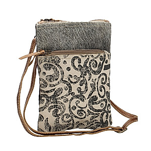 Myra Bag Leaf Swirls Cowhide & Upcycled Canvas Crossbody Bag S-1155