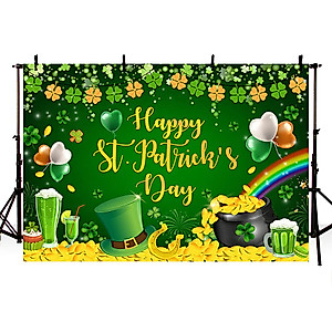 AIBIIN Happy St.Patrick's Day Decorations St.Patrick's Day Banner Backdrop Green Shamrock Photo Background St.Patricks Day Green Backdrop Beer Green Leaf Cover Banner Vinyl 7x5ft