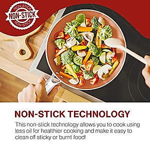 Classic Cuisine Non-Stick Fry Pan with Glass Lid, 12", Induction Bottom, Dishwasher Safe, Ceramic Finish, Copper Color
