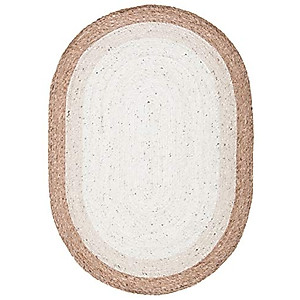SAFAVIEH Braided Collection 4' x 6' Oval Beige/Ivory BRD903B Handmade Country Cottage Reversible Wool Entryway Foyer Living Room Bedroom Kitchen Area Rug