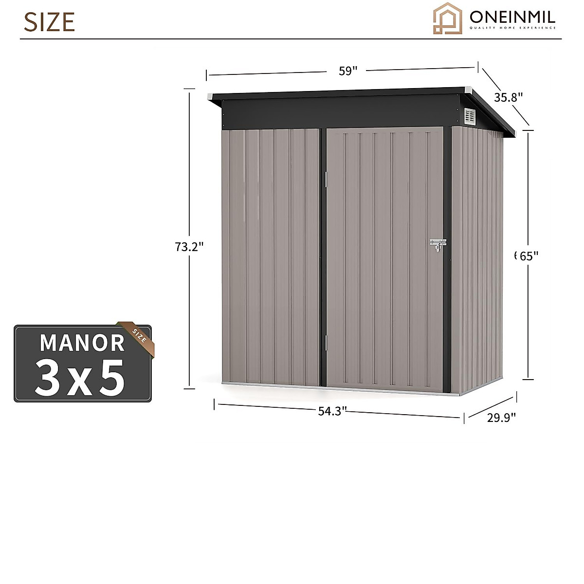 oneinmil Storage Shed 3.0'x4.9' Outdoor Garden Storage Shed, Galvanized Steel Metal Garden Shed with Air Vent Utility Tool Storage House for Garden, Backyard, Patio, Lawn