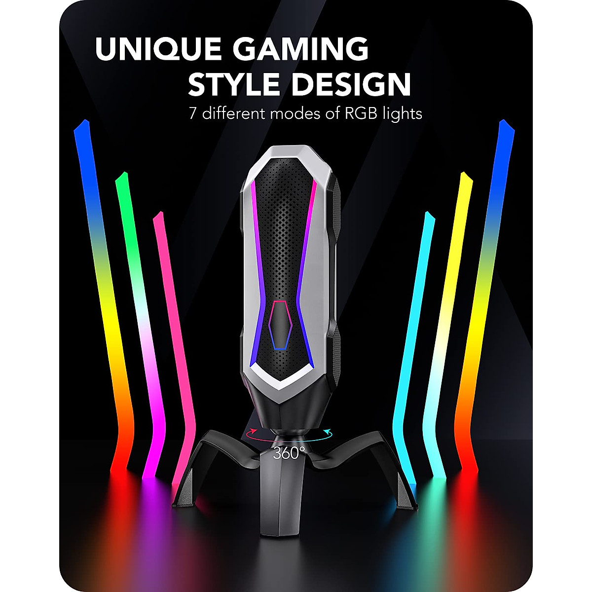 PoP voice USB Microphone, Condenser Gaming Mic for PC, PS4 and Mac, with Tap-to-Mute Sensor and Tripod Stand, Best for Games, Streaming, Podcasts, Twitch, YouTube, Discord, OBS, TeamSpeak