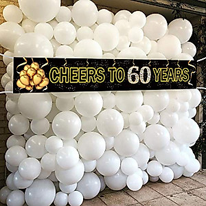Large Cheers to 60 Years Banner, Black Gold 60 Anniversary Party Sign, 60th Happy Birthday Banner(9.8feet X 1.6feet)