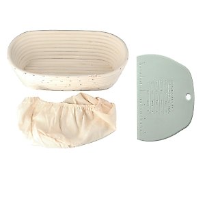 Leadigol Bread Banneton Proofing Basket + Dough Scraper,11 inch Oval Long Bread Dough Proofing Rising Rattan Basket & Liner,Rattan Brotform Bread Dough Set