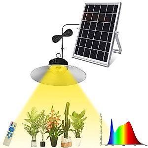 Solar Powered Grow Light Full Spectrum Growing Lamp 139 LEDs for Outdoor Indoor Garden Greenhouse Potted Various All Stage Plants Waterproof Hanging Sunlike Growth Lights, Auto On Off, Remote Control