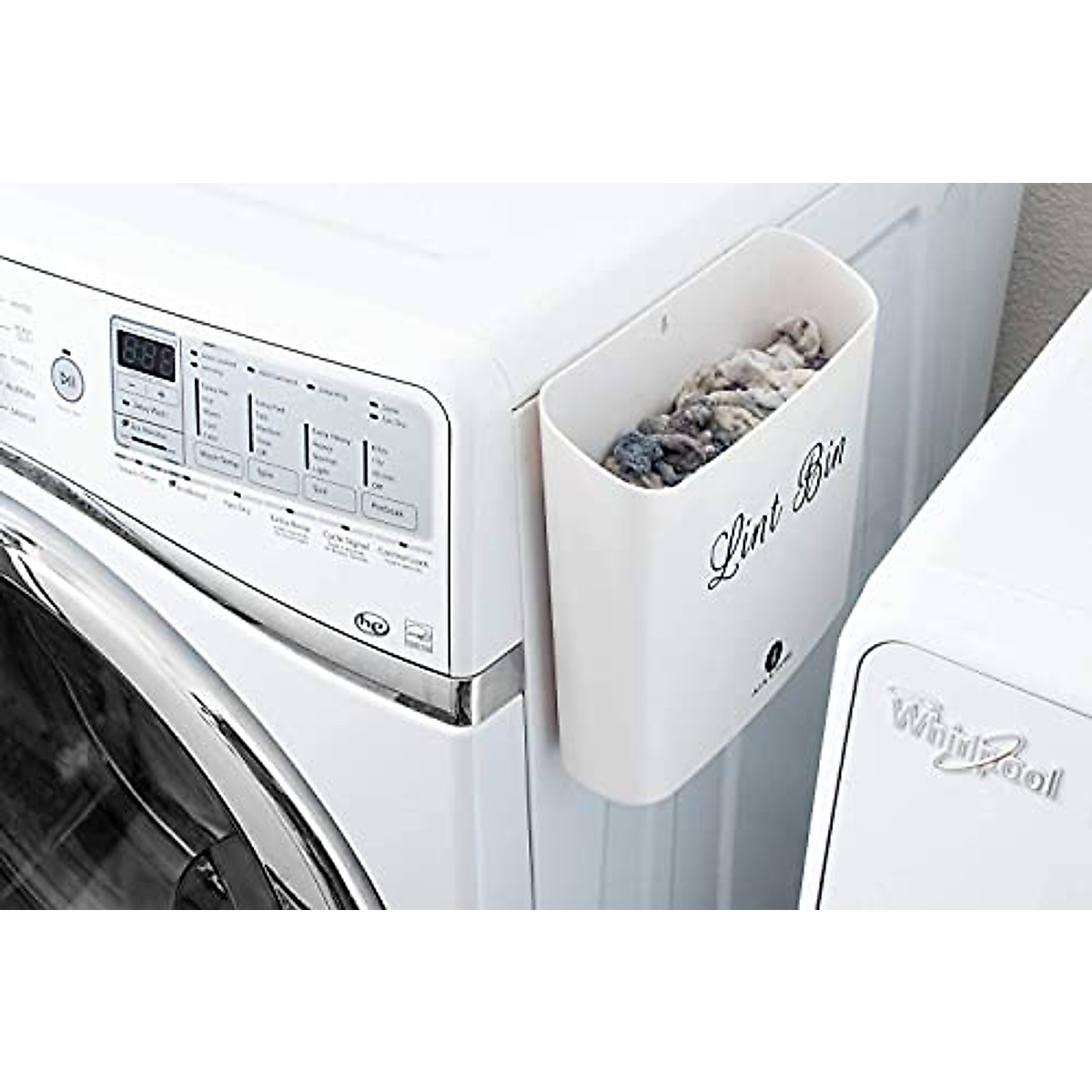 Lint Holder Bin with Magnetic Strip and Pocket Treasures Bin Magnetic Coin Holder (2 Piece Set) for Laundry Room Organization or Laundry Room Décor by A.J.A. & MORE (Off-White)