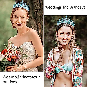 Velscrun Blue Crystal Birthday Queen Tiara Crown for Women Girls Birthday Queen Headband Sash Elegant Princess Crown with Combs Hair Accessories Happy Birthday Party Decorations Mom Birthday Gift