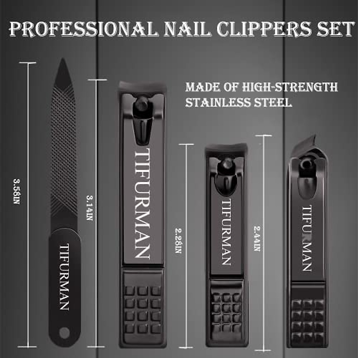 Nail Clippers Set,Stocking Stuffers Fingernail & Thick Toenail & Ingrown Nail Clippers & Nail File for Men and Women,Perfect 4pcs Nail Clippers Set(Black)