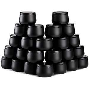 Lyellfe 24 Pack Candle Tins, 4 Oz Black Candle Jars with Lid, Empty Candle Holder Container Bulk for Candle Line, Gift, Making Candles, Storing Spice Candy